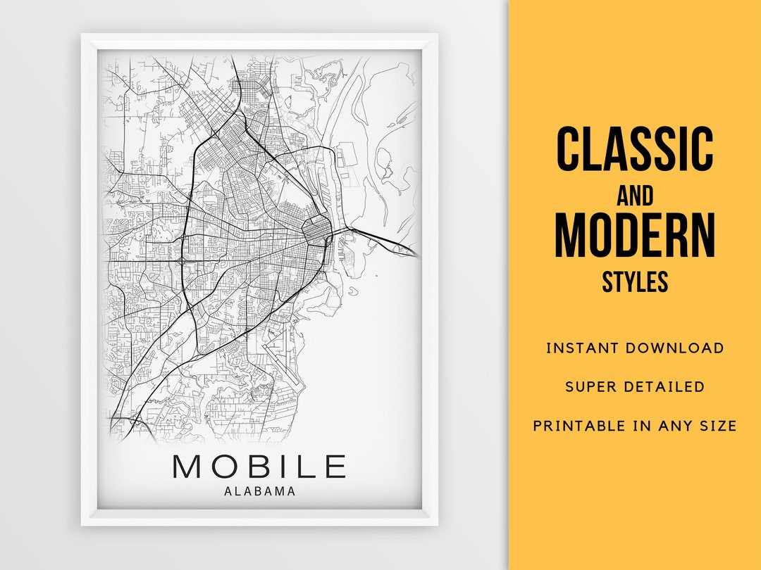 Printable Map of Mobile AL, Alabama United States City Map Instant ...