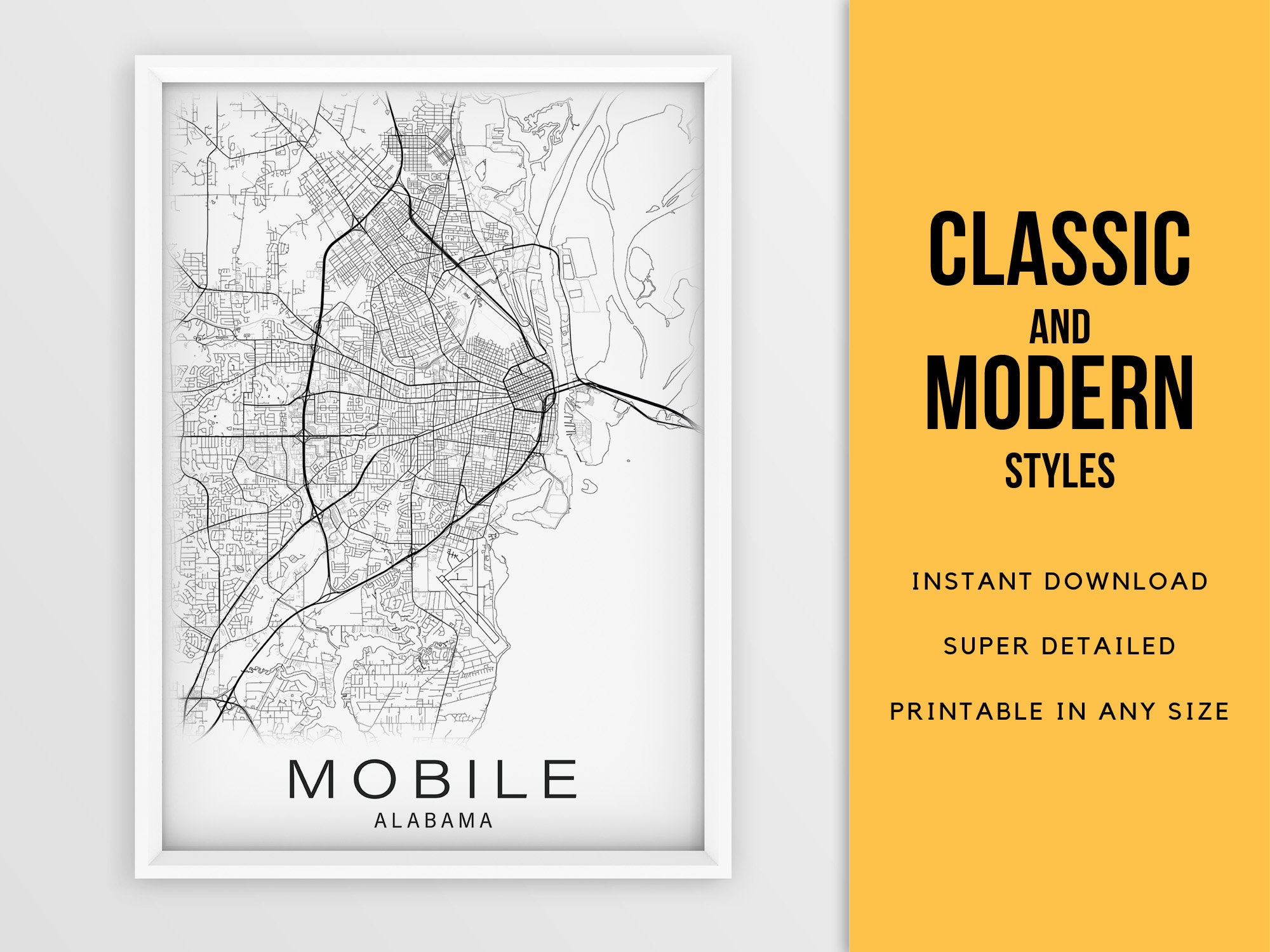 Printable Map of Mobile AL Alabama United States city map | Etsy