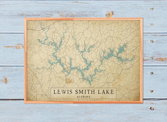 Vintage Style Map of Lewis Smith Lake Alabama USA Instant | Etsy