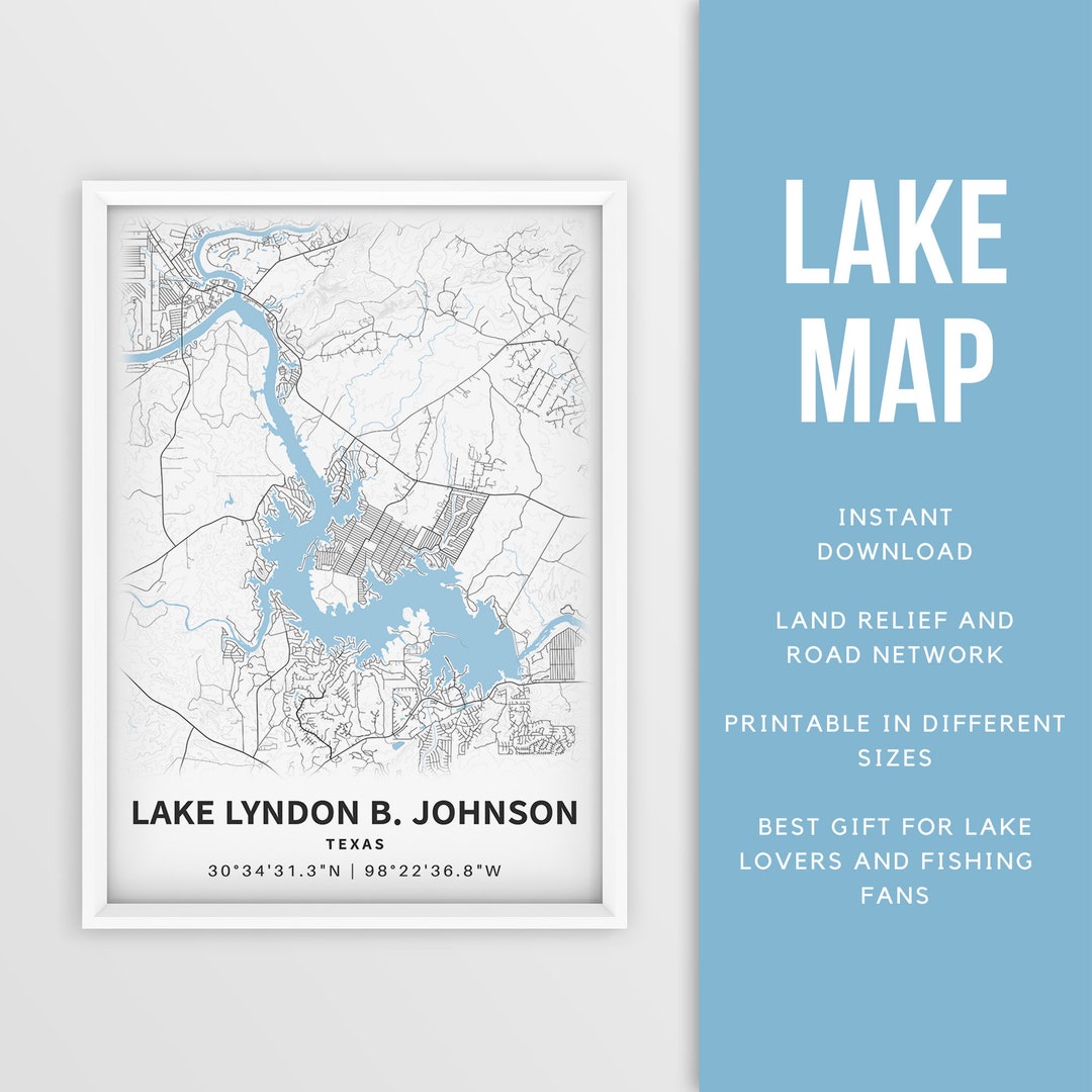 Printable Map of Lake Lyndon B. Johnson (lake LBJ), Texas - Instant ...