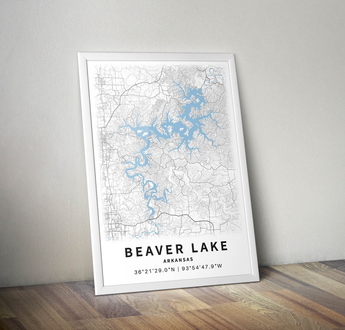 Printable Map of Beaver Lake White River Arkansas United | Etsy