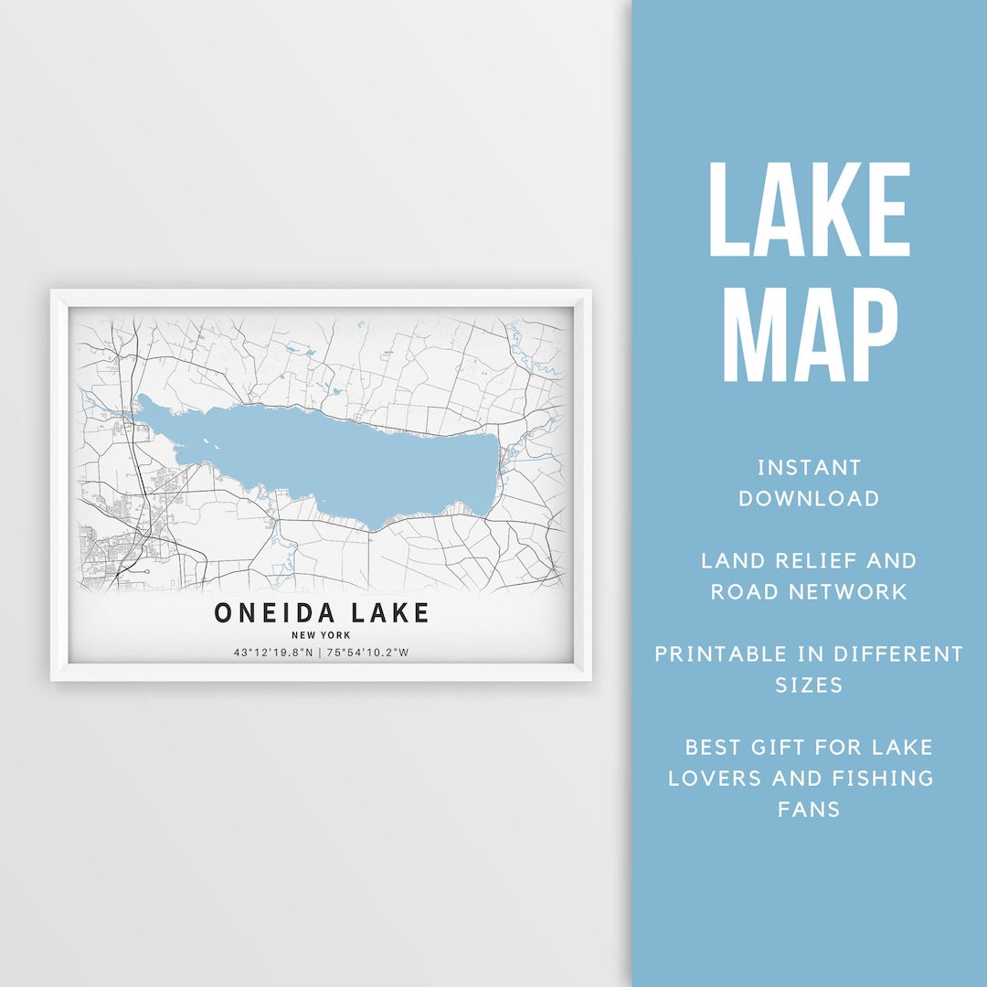 Printable Map of Oneida Lake New York US Instant Download - Etsy