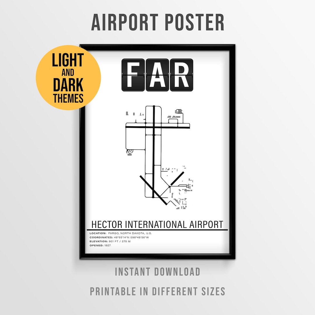 Hector Airport Poster, FAR Fargo Airport Map, North Dakota Aviation Art ...