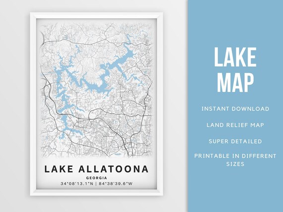 Printable Map of Lake Allatoona Etowah River Georgia United - Etsy