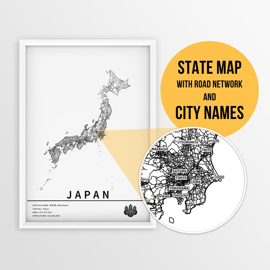 Printable Map of Japan With City Names and Roads - Instant Download ...