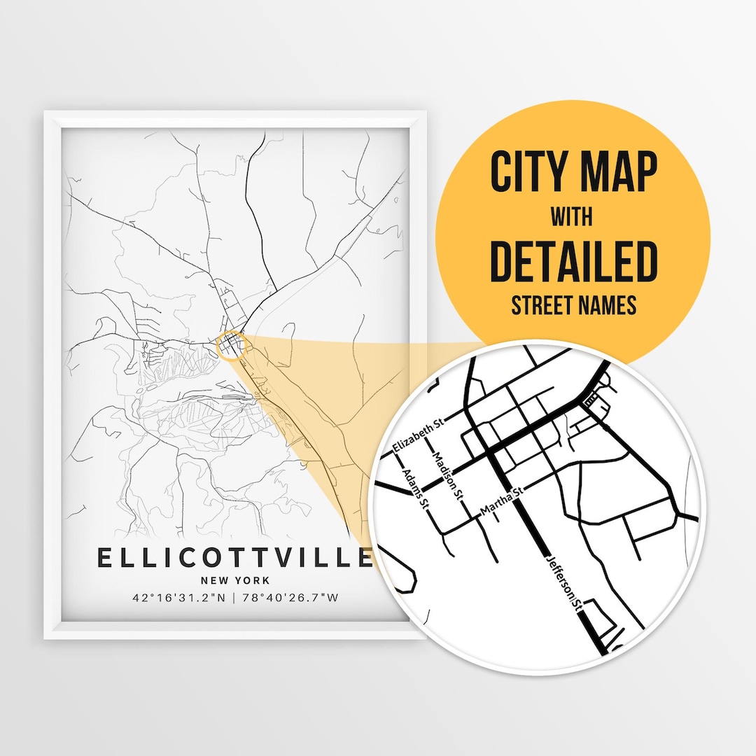 Printable Map of Ellicottville, New York, USA With Street Names ...