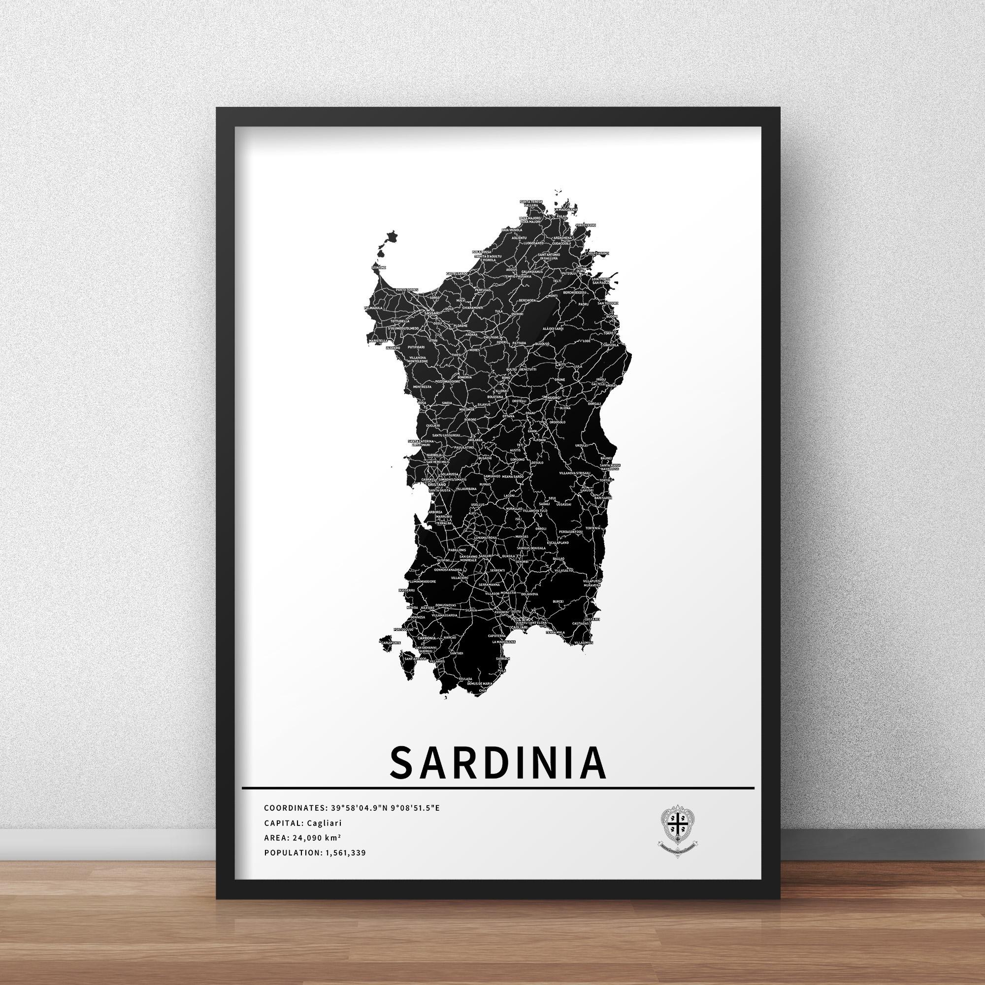 Sardinia Map Poster, Printable Italy Road Map With City Names (instant ...