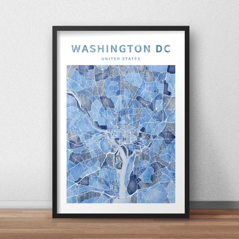 Printable Watercolor Map of Washington DC United States - Etsy