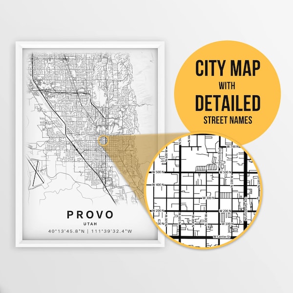 Printable Map of Provo, Utah, Usa With Street Names - Etsy