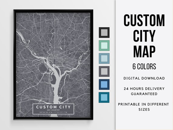 Custom City Color Map Poster Any City or Town Digital - Etsy