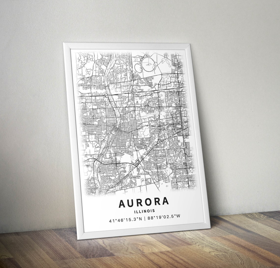 Aurora Illinois Map With Street Names, Printable Aurora City Poster ...
