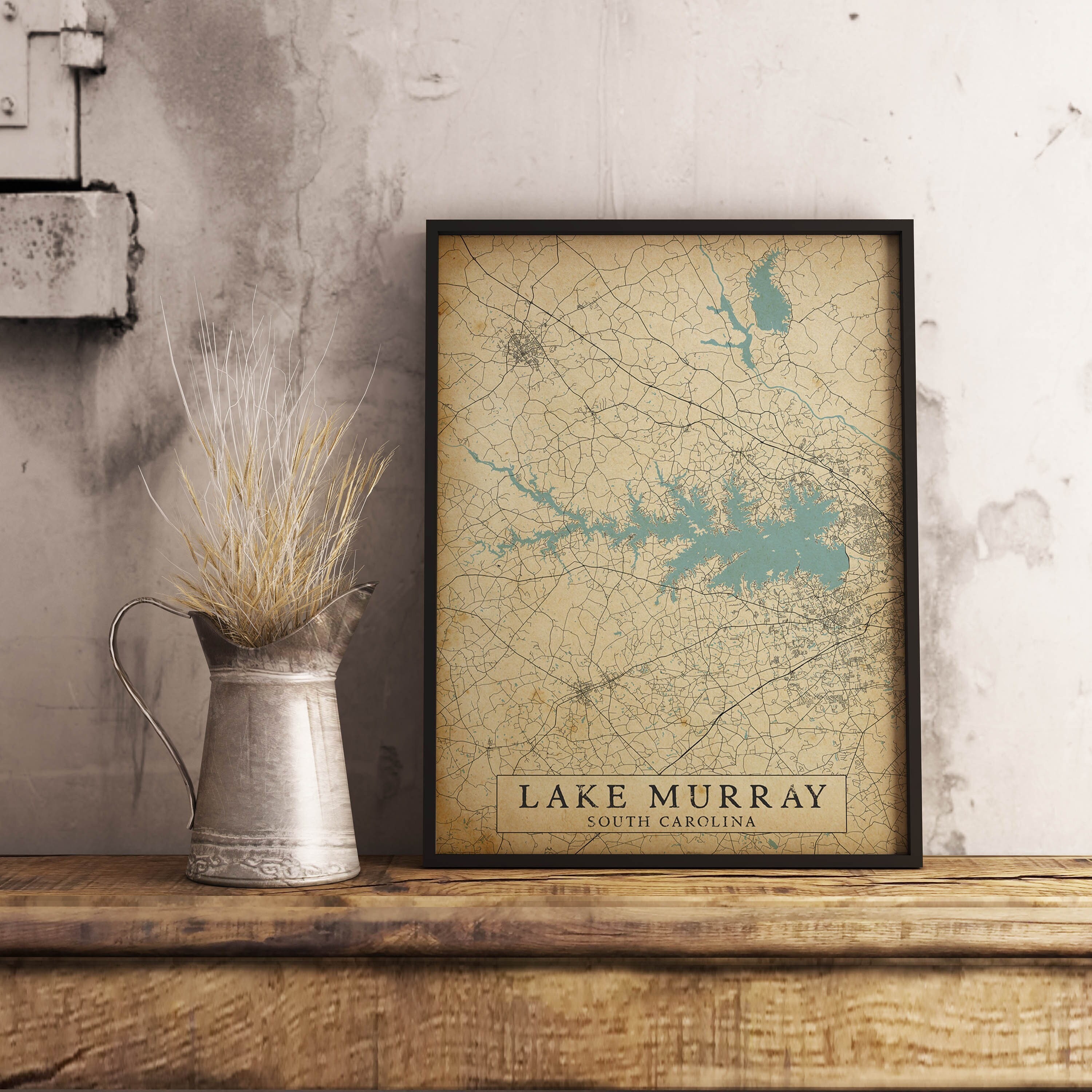 Vintage Style Map of Lake Murray South Carolina USA Instant | Etsy
