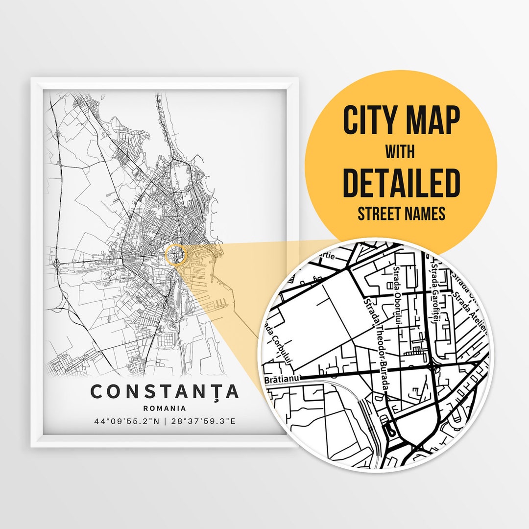 Printable Map of Constanta, Romania With Street Names - Instant ...