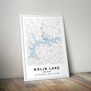 Printable Map of Nolin Lake, Kentucky, US - Instant Download \ Lake Map ...
