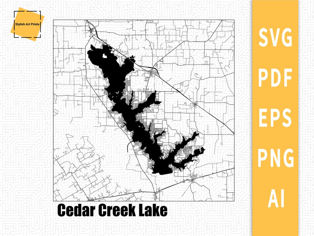 Layered Map of Cedar Creek Lake, Texas Map Vector File - SVG \ PDF ...