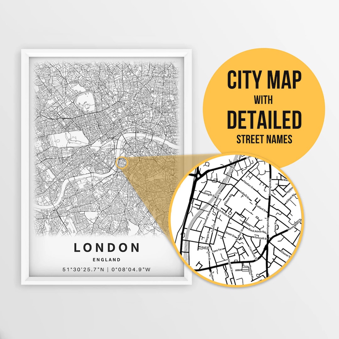 Printable Map of London, England, United Kingdom With Street Names ...