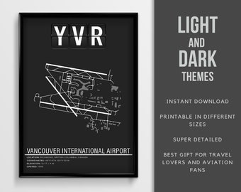 YVR Vancouver International Airport Print Map Wall Art - Etsy