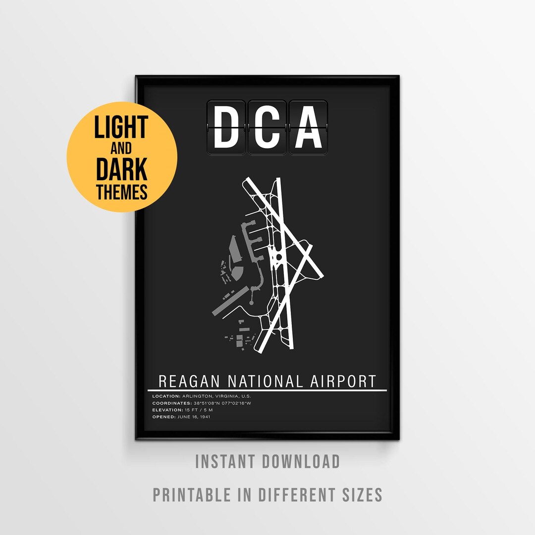 Ronald Reagan Washington Airport Poster, DCA Runway Map, Washington ...