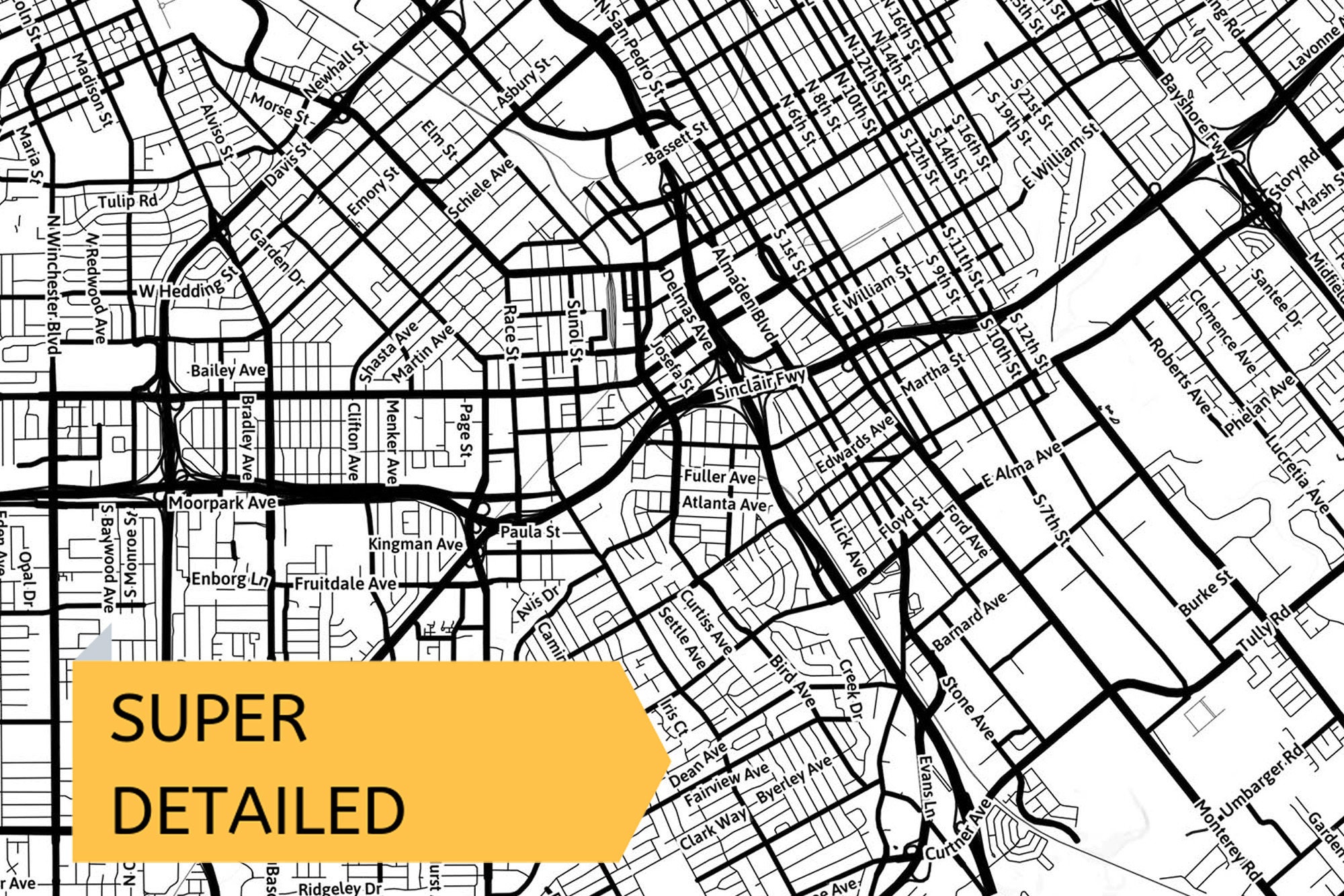 Printable Map of San Jose California USA With Street Names - Etsy
