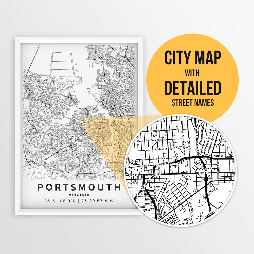 Printable Map of Portsmouth, Virginia, USA With Street Names - Instant ...