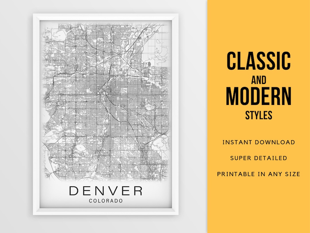 Mapa imprimible de Denver CO mapa print, Colorado USA mapa de la ciudad ...