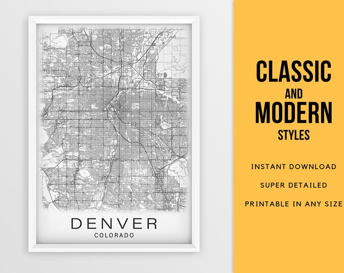 Denver Flat City Maps - Etsy