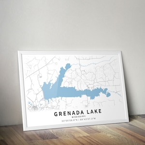 Printable Map of Grenada Lake, Mississippi, US - Instant Download ...