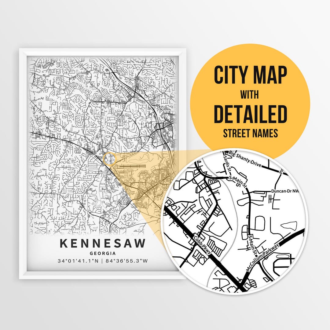 Printable Map of Kennesaw, Georgia, USA With Street Names - Instant ...