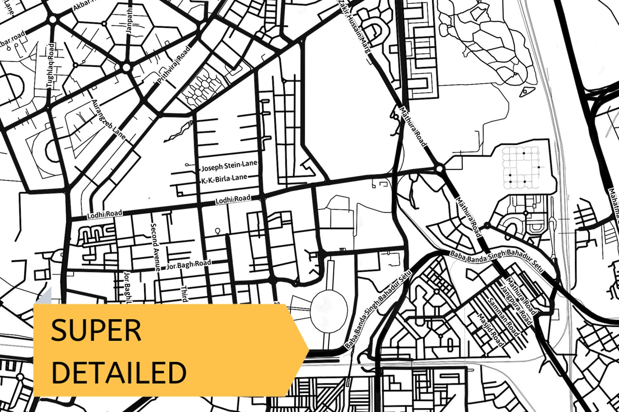 Printable Map of New Delhi, India With Street Names - Instant Download ...