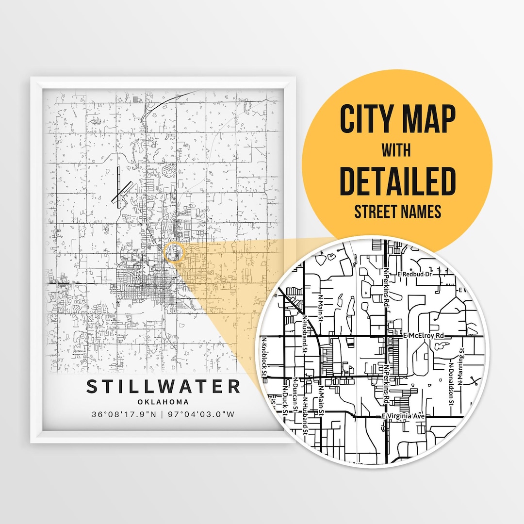 Printable Map of Stillwater, Oklahoma, USA With Street Names - Instant ...