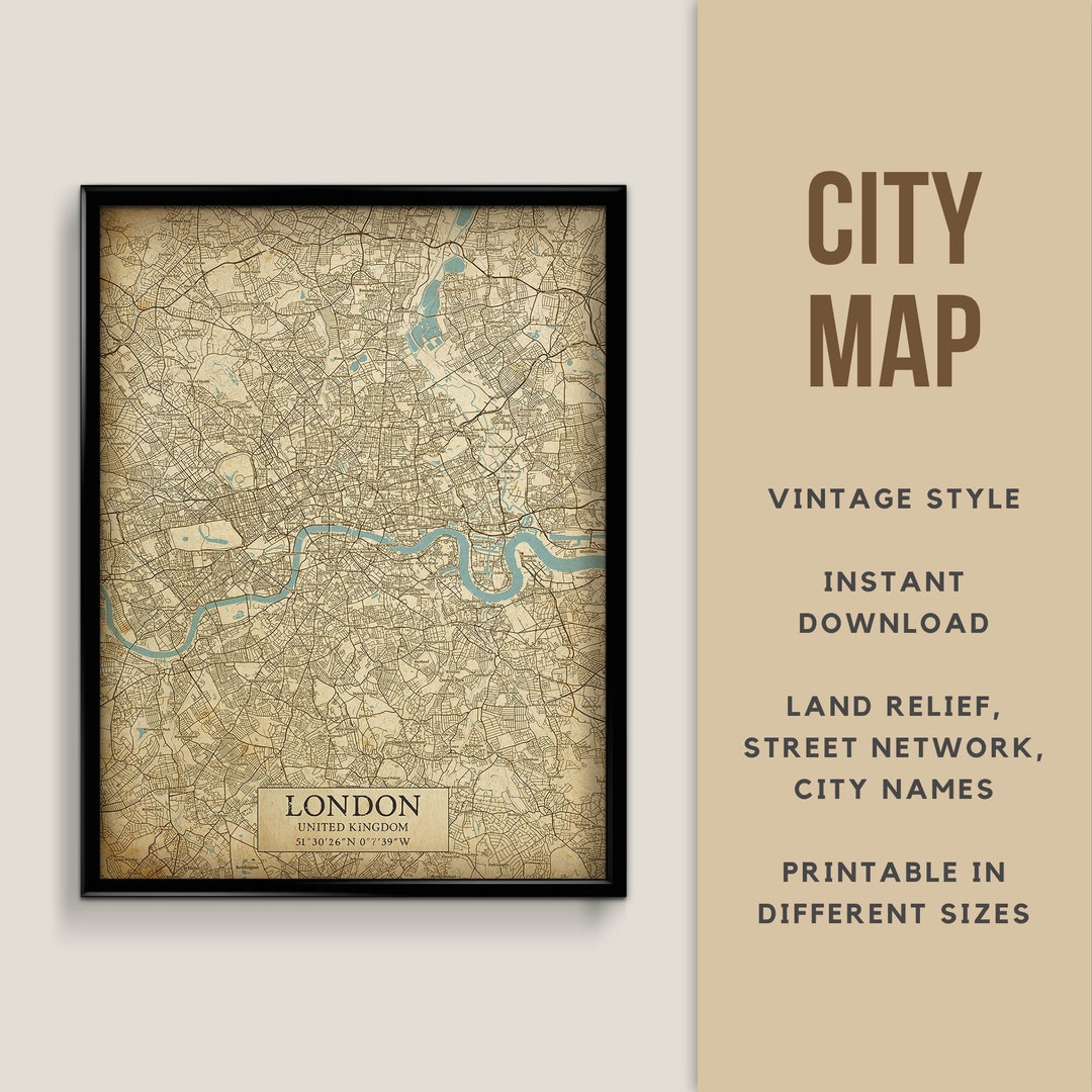 Printable Vintage Map of London, England, United Kingdom - Instant ...