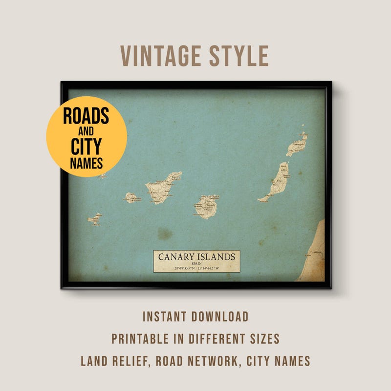 Vintage Map Canary Island - Etsy UK