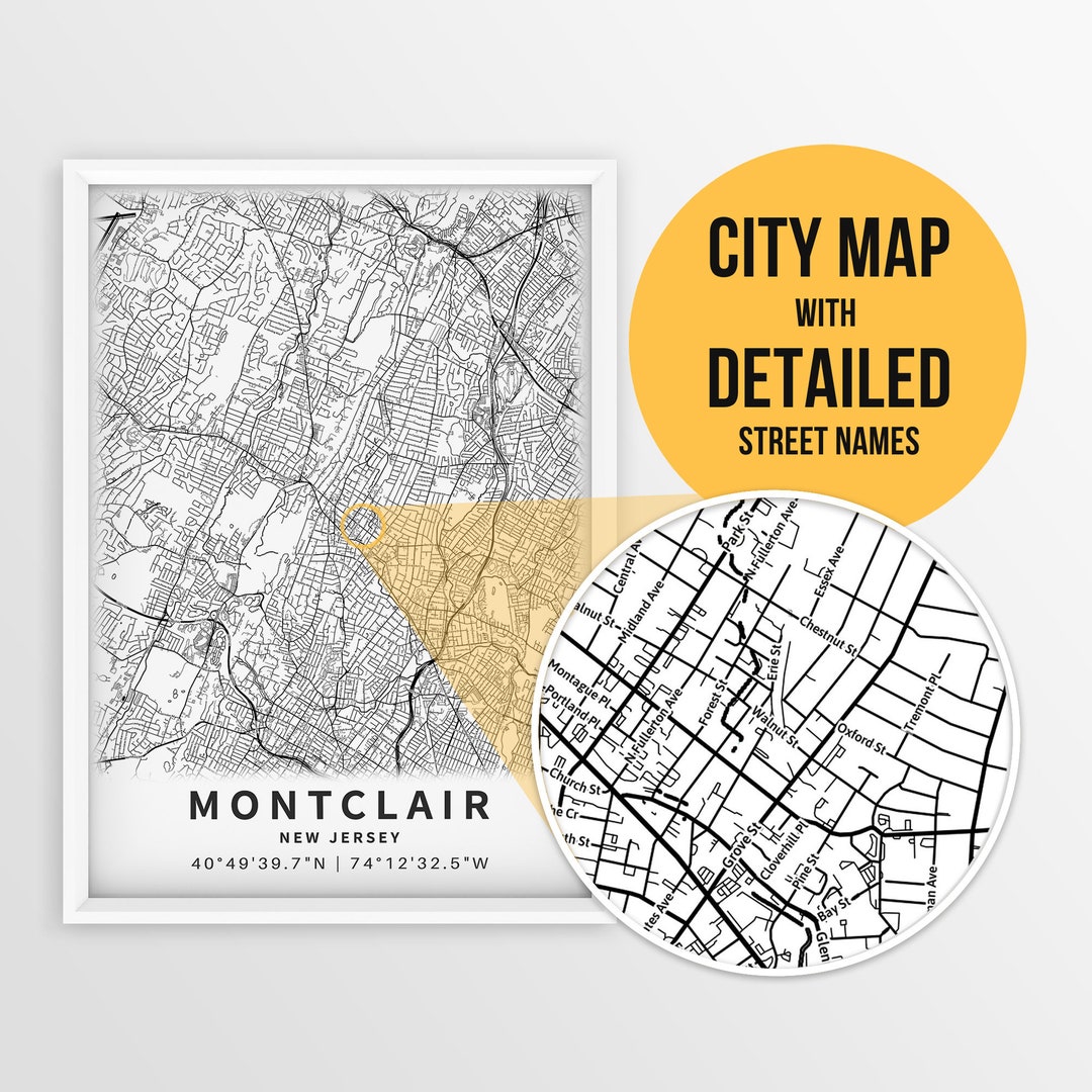 Printable Map of Montclair, New Jersey, USA With Street Names - Instant ...