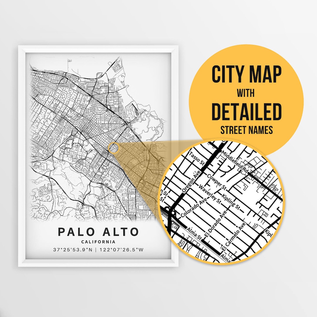 Printable Map of Palo Alto, California, USA With Street Names - Instant ...