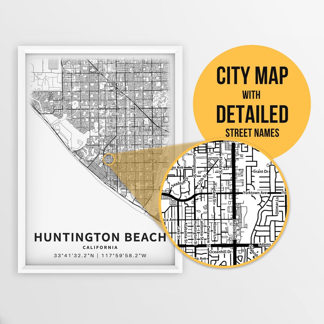 Printable Map of Huntington Beach, California, USA With Street Names ...