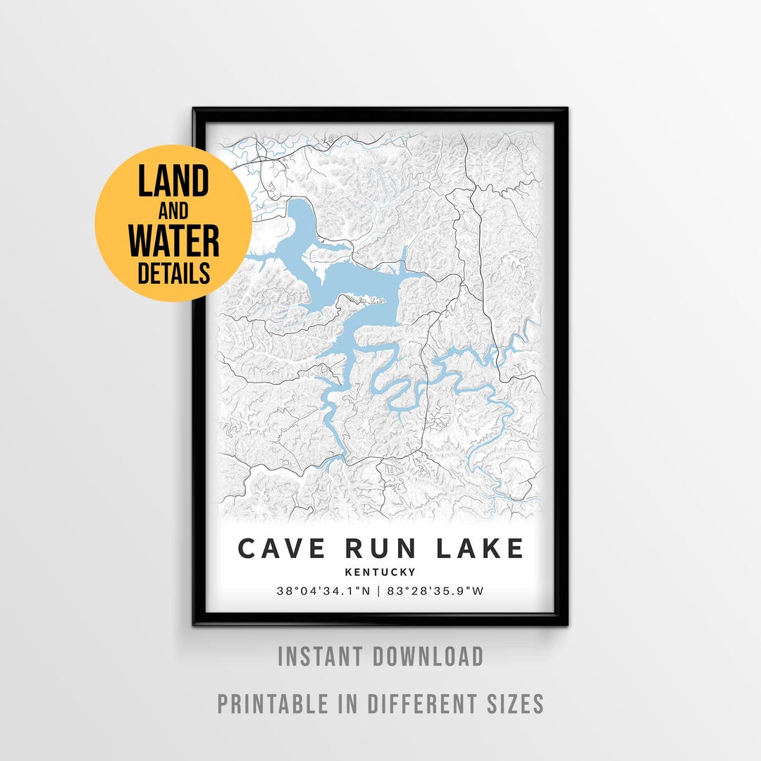 Cave Run Lake Map Poster, Printable Kentucky Lake House Decor (instant ...