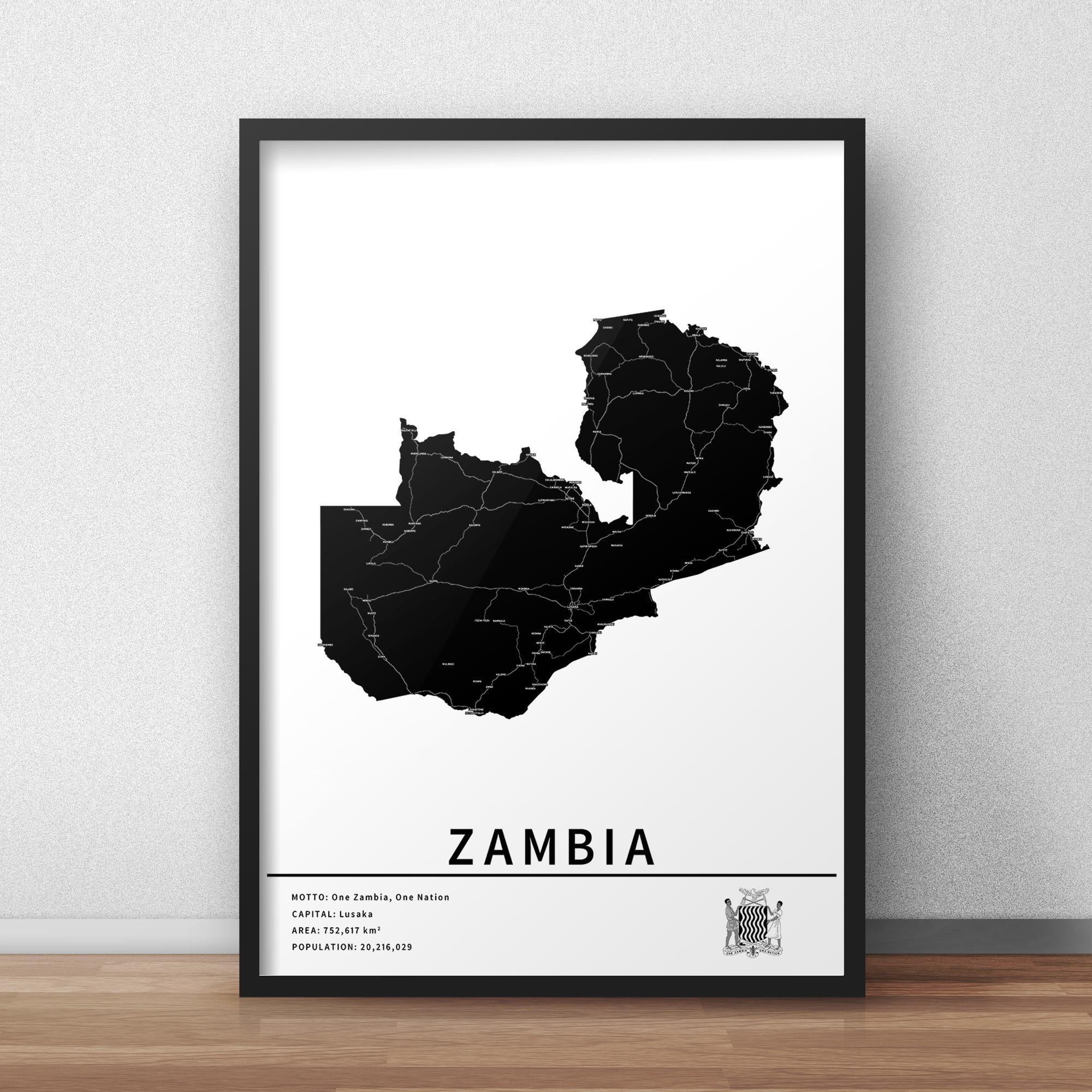 Printable Map of Zambia With City Names and Roads - Instant Download ...