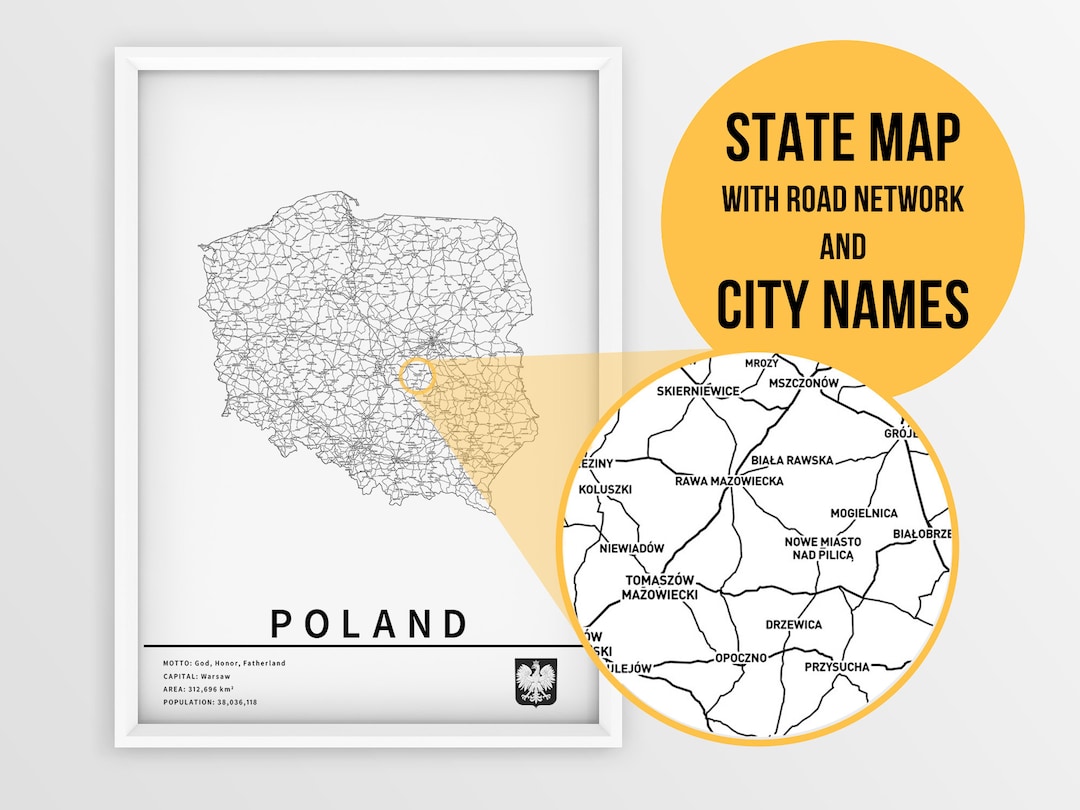 Printable Map of Poland With City Names and Roads Instant - Etsy