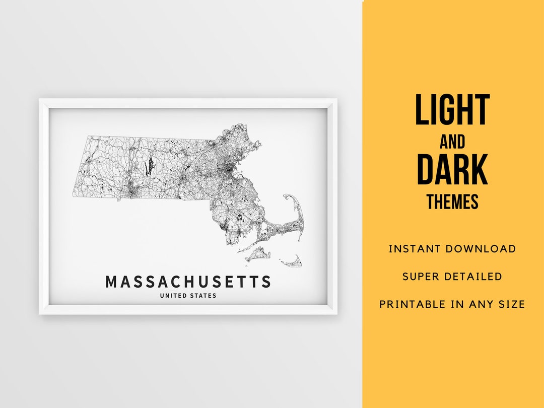 Printable Poster Map of Massachusetts United States Instant - Etsy