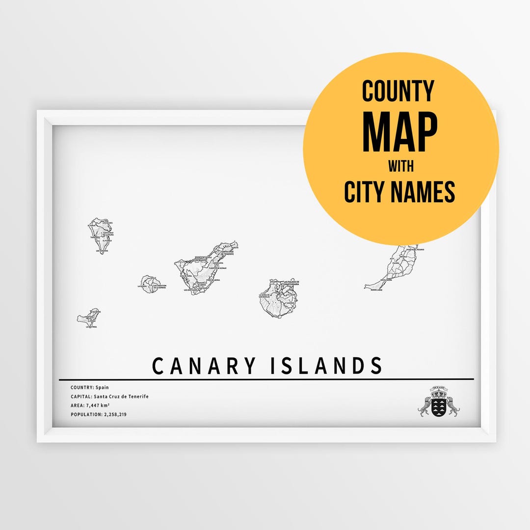 Printable Map of Canary Islands, Spain With City Names and Roads ...