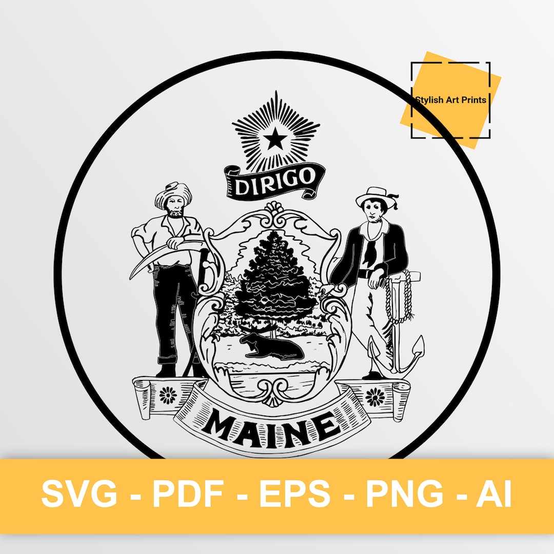 Maine State Seal, Maine Vector Clipart - SVG \ PNG \ PDF \ Instant ...