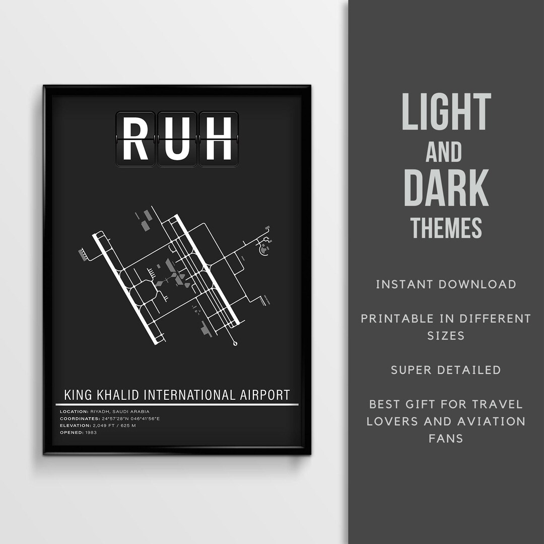 RUH Riyadh International Airport Poster - Instant Download \ Map Art ...
