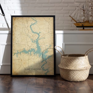 Vintage Style Map of Lake Harding, Georgia - Alabama, USA With City ...