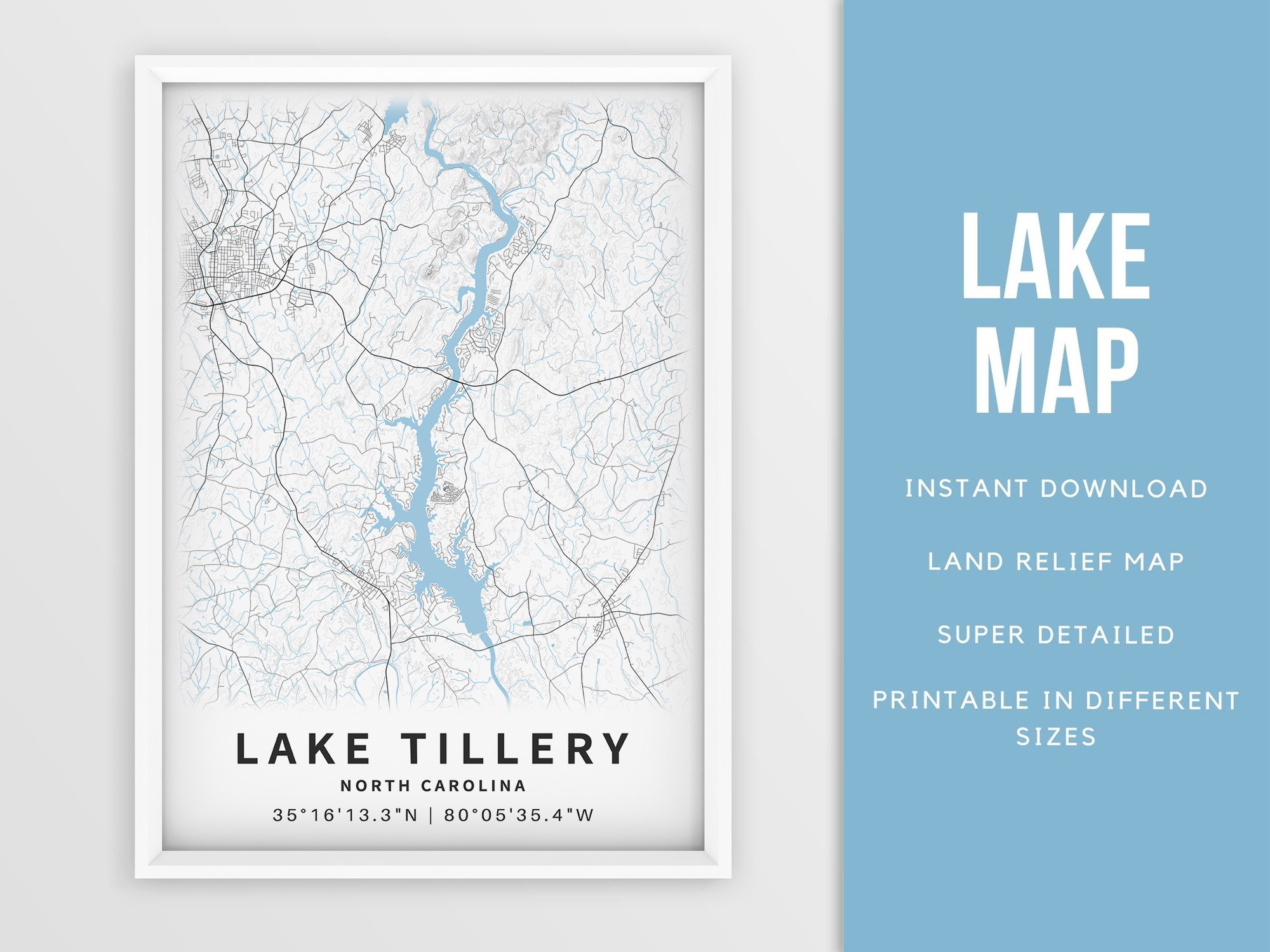 Printable Map of Lake Tillery North Carolina United States - Etsy
