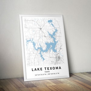 Printable Map of Lake Texoma, Oklahoma, Texas, US - Instant Download ...