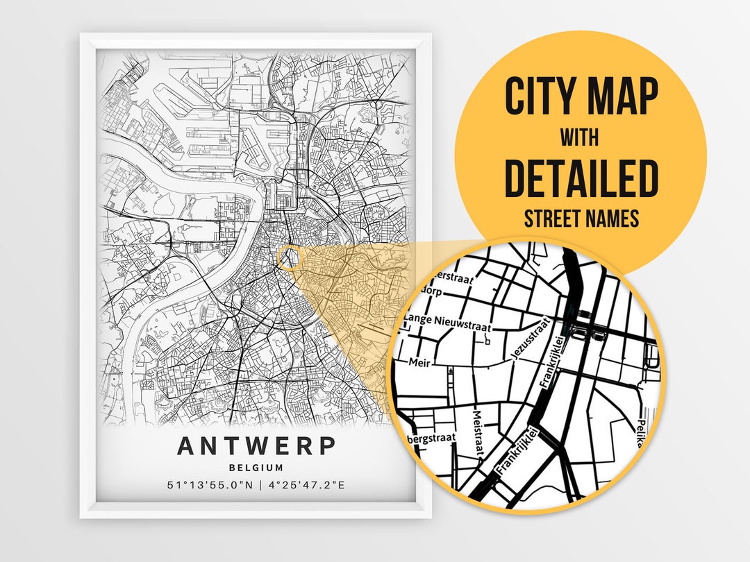 Printable Map of Antwerp Belgium With Street Names Antwerpen - Etsy