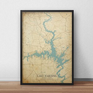 Vintage Style Map of Lake Harding, Georgia - Alabama, USA With City ...