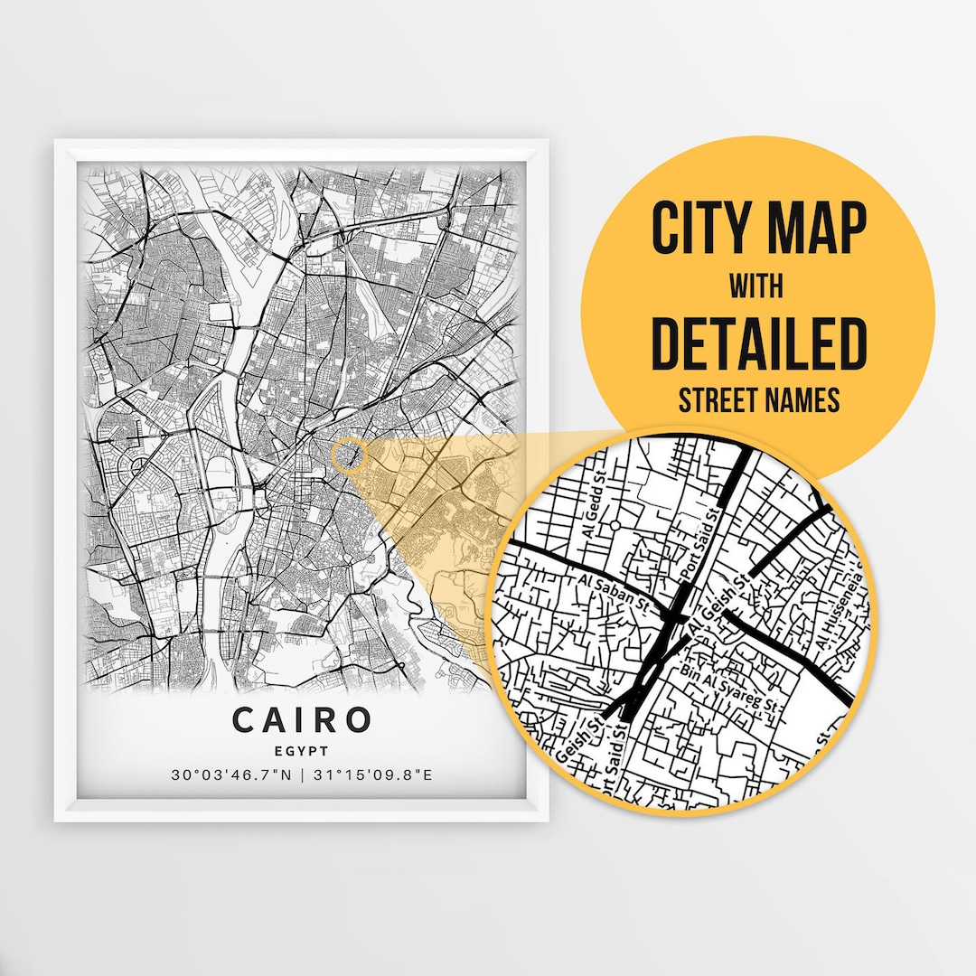 Printable Map of Cairo, Egypt With Street Names - Instant Download ...