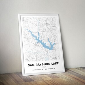Printable Map of Sam Rayburn Reservoir, Texas - Instant Download \ Lake ...
