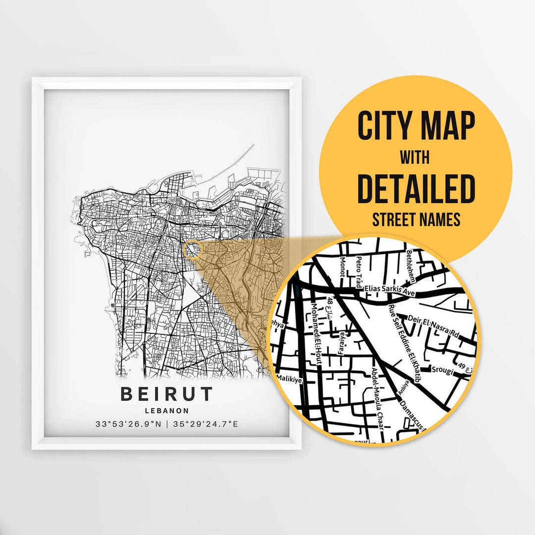 Printable Map of Beirut, Lebanon With Street Names - Instant Download ...